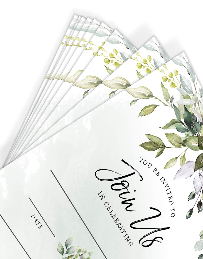 Printed Party Fill-in Invitations and Envelopes, Eucalyptus Greenery, Set of 25