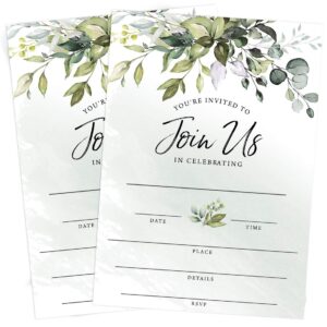 Printed Party Fill-in Invitations and Envelopes, Eucalyptus Greenery, Set of 25