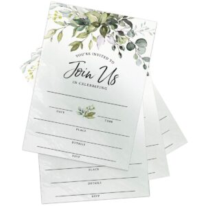 Printed Party Fill-in Invitations and Envelopes, Eucalyptus Greenery, Set of 25