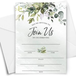 Printed Party Fill-in Invitations and Envelopes, Eucalyptus Greenery, Set of 25