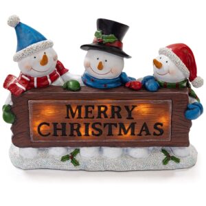 vp home christmas snowman decor christmas figurines resin snowman lighted decorations indoor glowing merry christmas wood trio led holiday light up snowman indoor festive fiber optic decorations