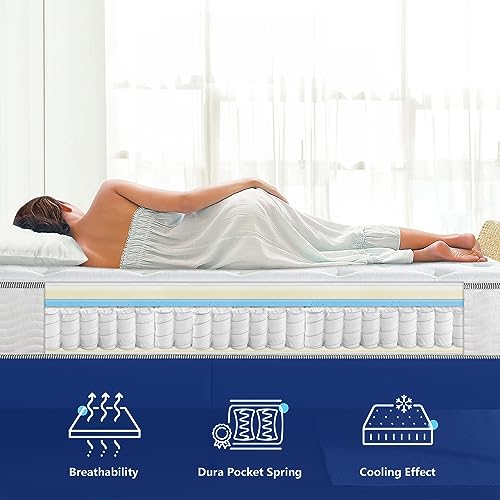 Olee Sleep Twin Mattress, 10 Inch Plush Cloud Hybrid Mattress, Gel Infused Memory Foam, Pocket Spring for Support and Pressure Relief, CertiPUR-US Certified, Bed-in-a-Box, Soft, Twin Size