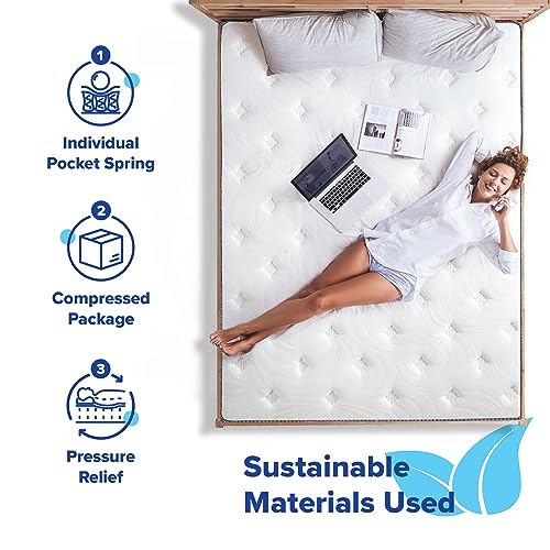 Olee Sleep Twin Mattress, 10 Inch Plush Cloud Hybrid Mattress, Gel Infused Memory Foam, Pocket Spring for Support and Pressure Relief, CertiPUR-US Certified, Bed-in-a-Box, Soft, Twin Size