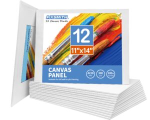 fixsmith canvas boards for painting 11x14 inch, super value 12 pack white blank canvas panels, 100% cotton primed, painting art supplies for professionals, hobby painters, students & kids