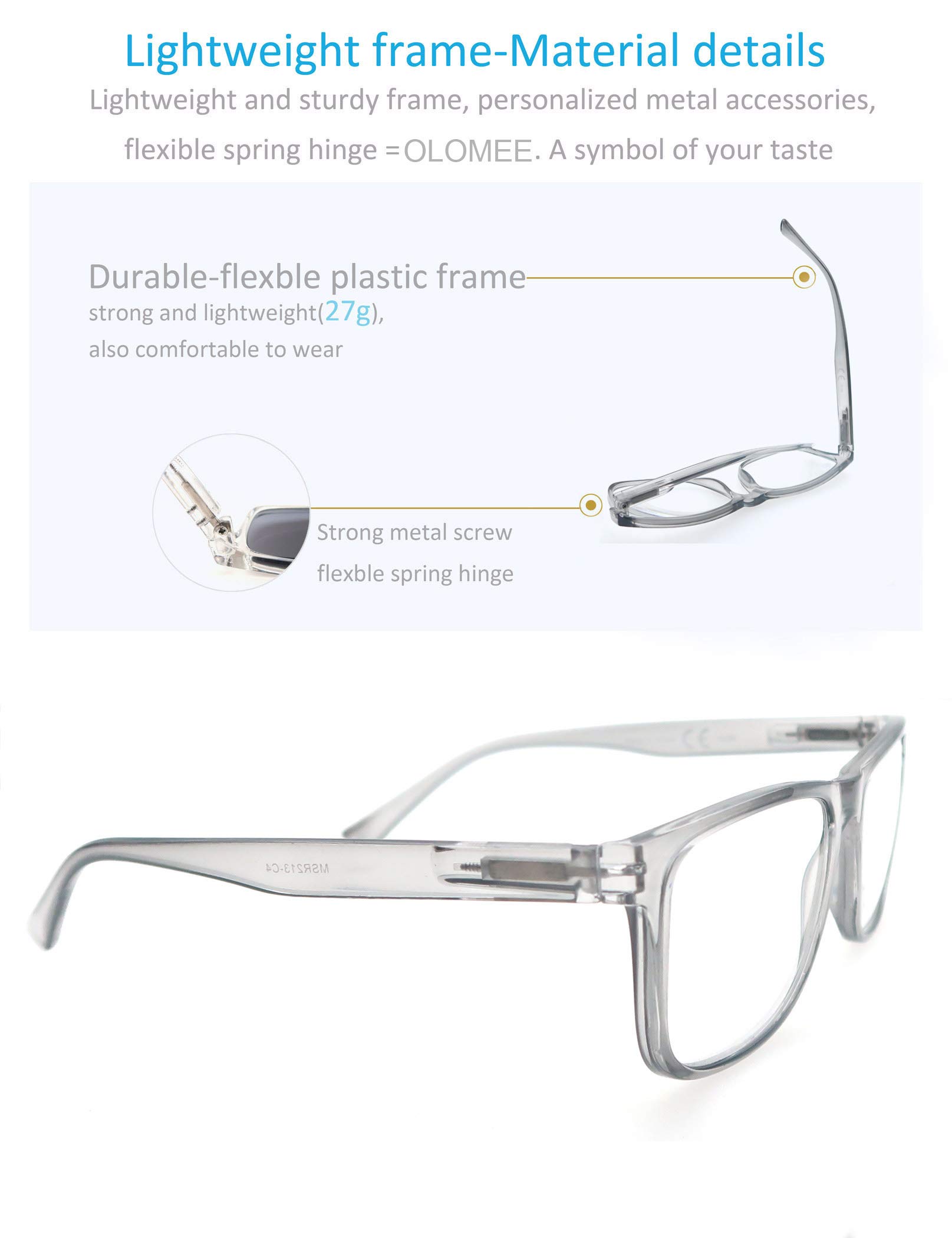 OLOMEE Reading Glasses 1.5 Oversized Large Square Men Readers 4 Pack,Lightweight Cheaters Glasses W/Comfortable Spring Hinges