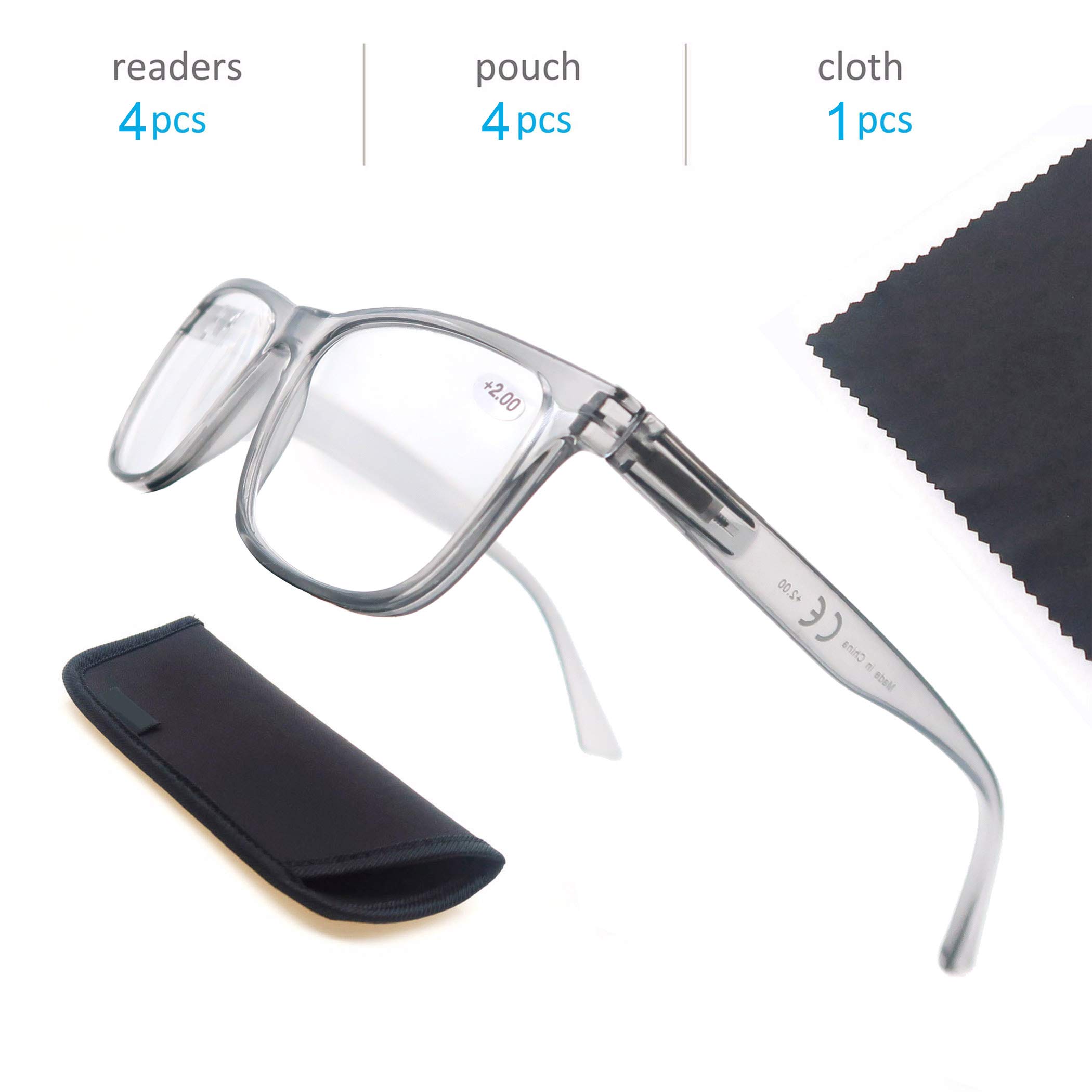 OLOMEE Reading Glasses 1.5 Oversized Large Square Men Readers 4 Pack,Lightweight Cheaters Glasses W/Comfortable Spring Hinges