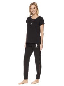 u.s. polo assn. womens pajamas - short sleeve pjs with jogger pajama pants (black, large)