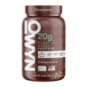 owyn only what you need vegan protein powder, 20g plant based protein, probiotics, superfoods greens, pea, chia seeds, pumpkin seed blend (chocolate, 2.2 lb)