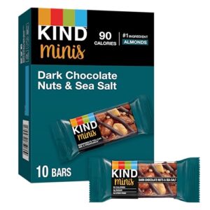 kind minis, dark chocolate nuts & sea salt, healthy snacks, gluten free, low calorie snacks, low sugar, 10 count