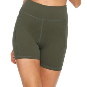 AFITNE Yoga Shorts for Women with Pockets High Waisted Workout Athletic Running Shorts Biker Spandex Gym Fitness Tights Leggings Army Green - L