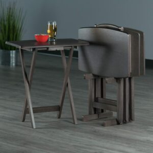 WINSOME Dorian Oversized Snack Table Set, Oyster Gray (Brown Base) (replace color may vary)., 23.62 x 15.75 x 25.51, 5pc