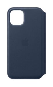 apple iphone 11 pro deep sea blue leather folio case - slim fit, wireless charging compatible