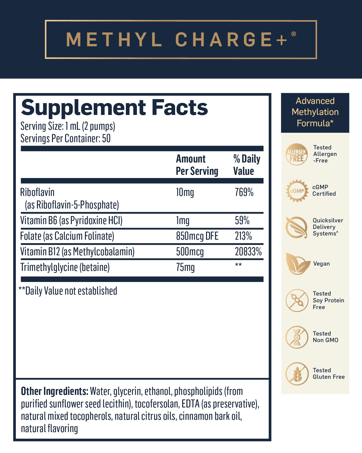 Quicksilver Scientific Methyl Charge - Methylation, Liver, Detox + Energy Supplement - Folate, Vitamin B12, Riboflavin, Vitamin B6 + TMG Supplement with Superior Absorption - Vegan B Vitamins (50ml)