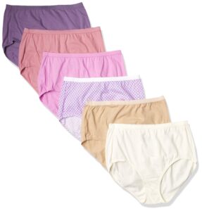 hanes women's plus just my size waist cotton underwear, high-rise brief, 6-pack (colors may vary), solid/print mix, 14