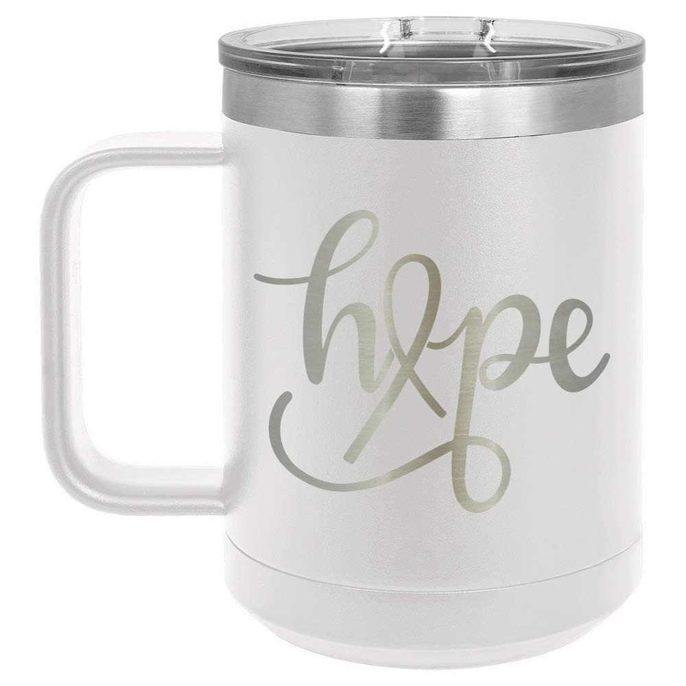 HOPE White 15 oz Coffee Cup w/Slide Top Lid | Insulated Travel Coffee Mug | Unique Gift Ideas From Women or Men | Compare Price To Yeti Rambler