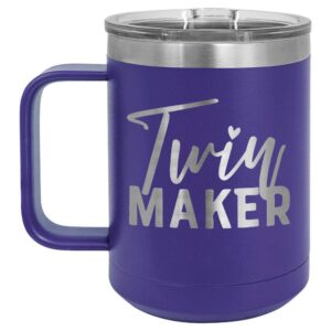 twin maker purple 15 oz coffee cup w/slide top lid | insulated travel coffee mug | unique gift ideas from women or men | compare price to yeti rambler