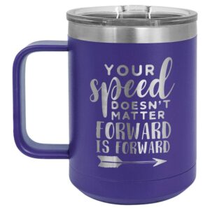 your speed doesnt matter purple 15 oz coffee cup w/slide top lid | insulated travel coffee mug | unique gift ideas from women or men | compare price to yeti rambler