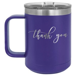 thank you purple 15 oz coffee cup w/slide top lid | insulated travel coffee mug | unique gift ideas from women or men | compare price to yeti rambler