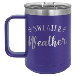 sweater weather purple 15 oz coffee cup w/slide top lid | insulated travel coffee mug | unique gift ideas from women or men | compare price to yeti rambler