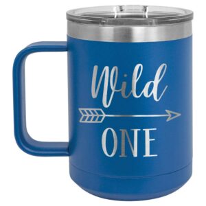 wild one blue 15 oz coffee cup w/slide top lid | insulated travel coffee mug | unique gift ideas from women or men | compare price to yeti rambler