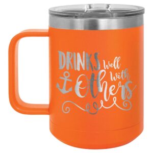 drinks well with others cruise orange 15 oz coffee cup w/slide top lid | insulated travel coffee mug | birthday or christmas gift ideas from women or men | compare to yeti rambler | onlygifts.com