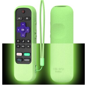 roku voice remote cover for roku rc580,select series hd tv 2024,stick 4k+,rca1r 2022,rcal7r remote shockproof silicone protective case for streaming stick 4k with remote loop(glow green)