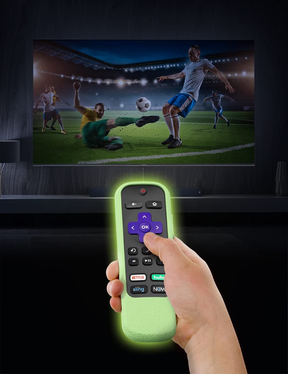 Roku Voice Remote Cover for Roku RC580,Select Series HD TV 2024,Stick 4k+,RCA1R 2022,RCAL7R Remote Shockproof Silicone Protective Case for Streaming Stick 4K with Remote Loop(Glow Green)