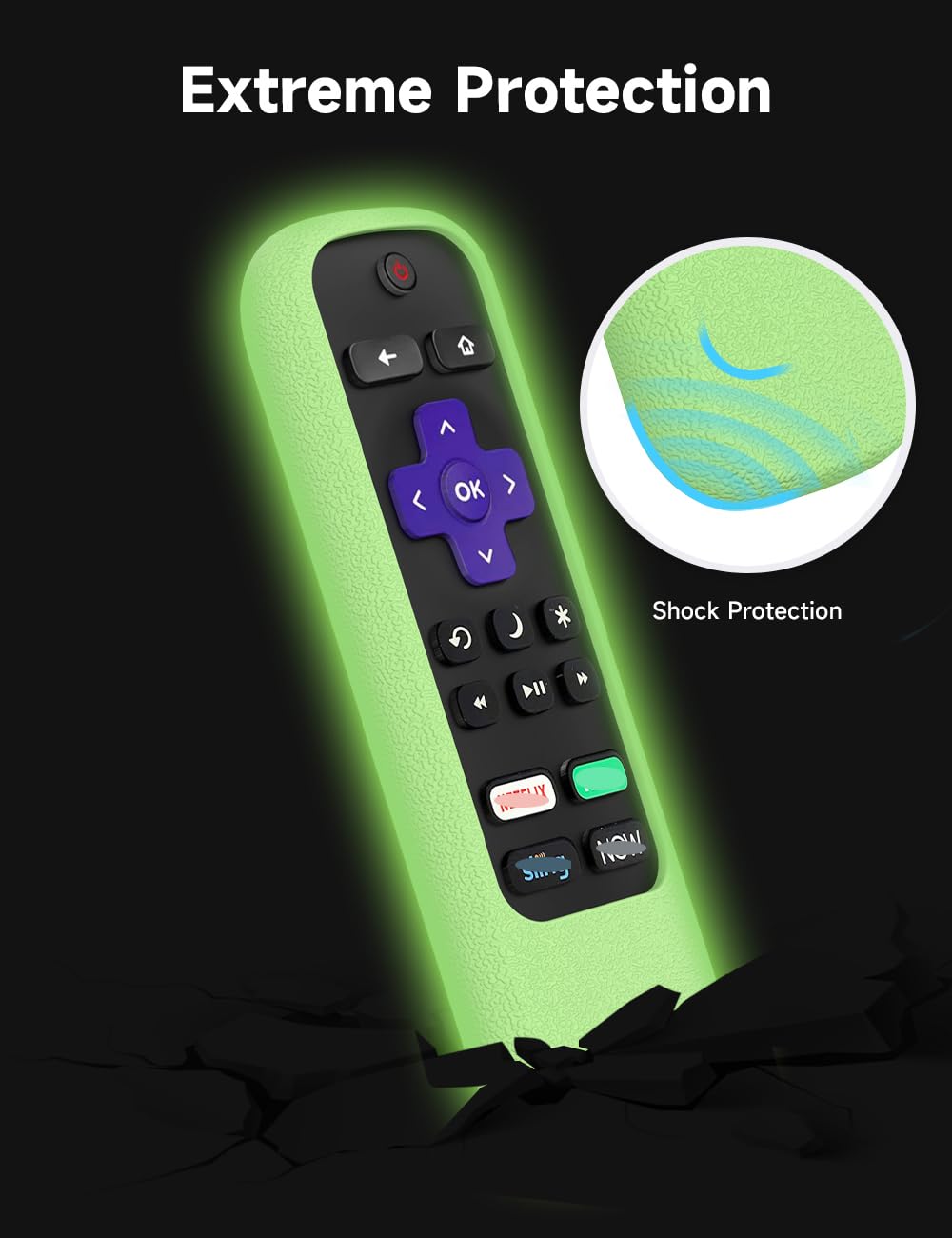 Roku Voice Remote Cover for Roku RC580,Select Series HD TV 2024,Stick 4k+,RCA1R 2022,RCAL7R Remote Shockproof Silicone Protective Case for Streaming Stick 4K with Remote Loop(Glow Green)