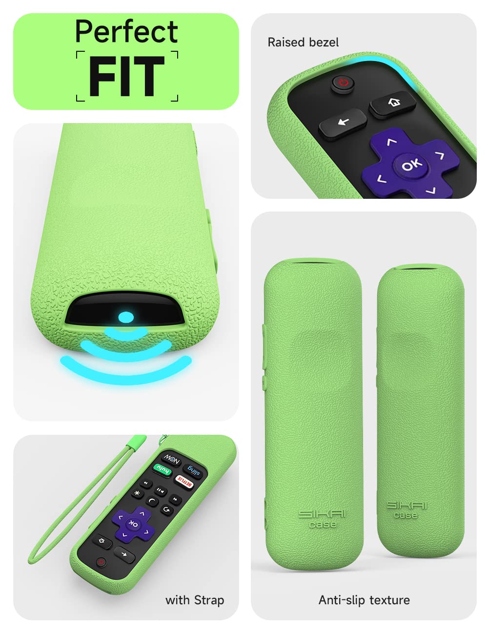 Roku Voice Remote Cover for Roku RC580,Select Series HD TV 2024,Stick 4k+,RCA1R 2022,RCAL7R Remote Shockproof Silicone Protective Case for Streaming Stick 4K with Remote Loop(Glow Green)