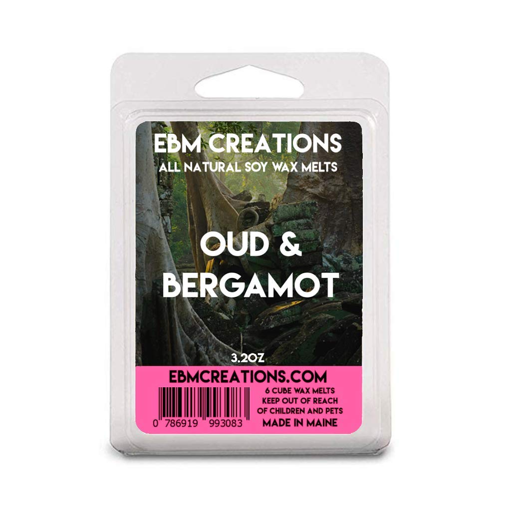 Oud & Bergamot Soy Wax Melts - 3.2oz, 6 Cube Clamshell, All Natural, Highly Scented, Long-Lasting Aroma, Premium Quality, Handmade, Non-Toxic, Eco-Friendly