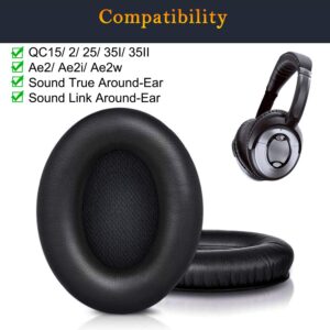 SoloWIT Protein Leather Earpads Cushions for Bose Headphones, Replacement Ear Pads for Bose QuietComfort 15 QC15 QC25 QC2 QC35/Ae2 Ae2i Ae2w/SoundTrue & SoundLink Around-Ear Series - Full Black