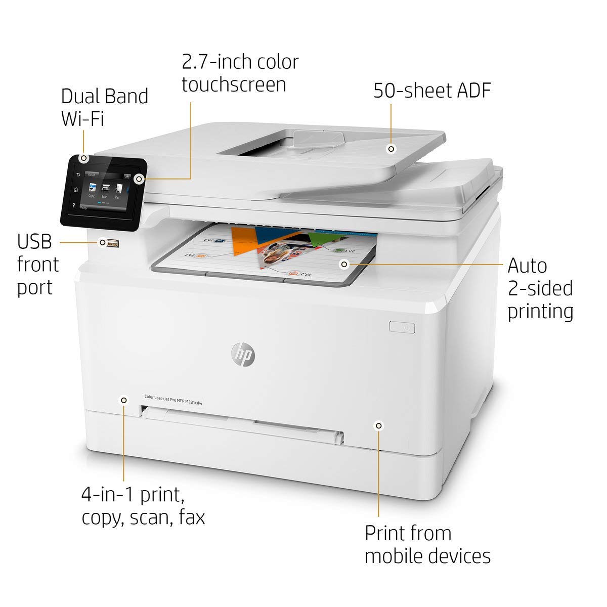 HP Laserjet Pro M281cdw All in One Wireless Color Printer, Scan, Copy and Fax with Ease with Bonus of 30 Sheets ofHP Brochure Paper (T6B83A) - Premier Edition (Renewed)