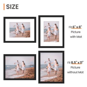 upsimples 8.5x11 Picture Frame Set of 10, Display Pictures 6x8 with Mat or 8.5x11 without Mat, Multi Photo Frames Collage for Wall or Tabletop Display, Real Glass, Black