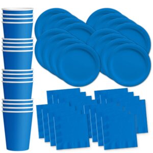 solid blue birthday party supplies set plates napkins cups tableware kit for 16