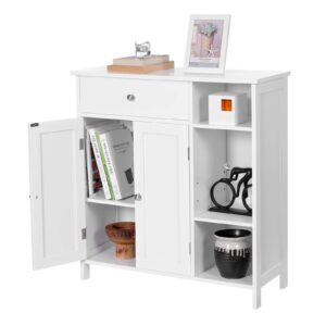 VASAGLE Bathroom Floor, Freestanding Storage Cabinet with Drawer, 3 Open Compartments, Adjustable Shelves, 11.8 x 29.5 x 31.5 Inches, Matte White UBBC142W01