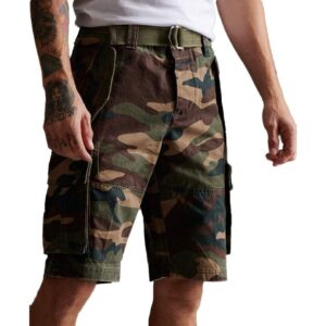 superdry mens core cargo heavy shorts, classic military style, button fly colorado camo size 30