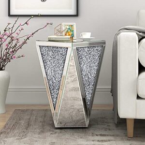 enene mirrored end table crystal diamond setting coffee table silver glass side table pedestal stand for hallway, living room, corner, bedroom, sofa