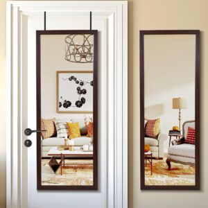 pexfix door mirror 18"x51"sleek frame floor mirror full length over the door dressing mirror vertital hanging wall mirror rectangle decor with 2 removable hangers - brown,walnutcolor-18''x51'',brown