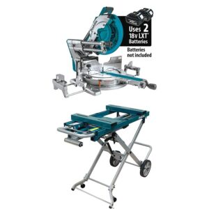 makita xsl08z 18v x2 lxt lithium-ion (36v) brushless cordless 12" dual-bevel sliding compound miter saw, aws capable and laser, tool only with wst05 portable rise miter saw stand