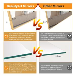 Beauty4U 59" x 16" Tall Full Length Mirror with Stand, Gold Wall Mounting Full Body Mirror, Metal Frame Full-Length Tempered Mirror for Living Room, Bedroom