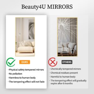 Beauty4U 59" x 16" Tall Full Length Mirror with Stand, Gold Wall Mounting Full Body Mirror, Metal Frame Full-Length Tempered Mirror for Living Room, Bedroom