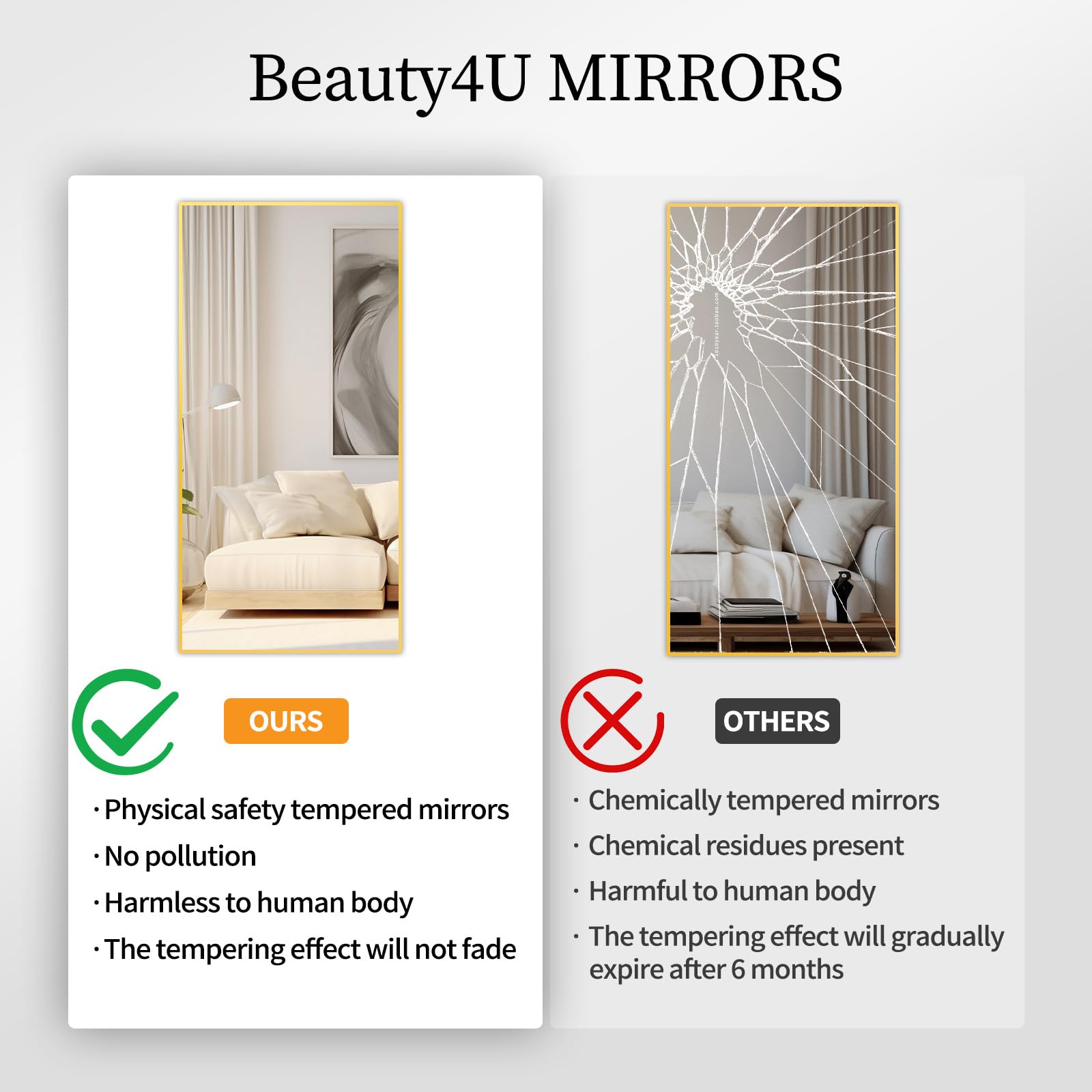 Beauty4U 59" x 16" Tall Full Length Mirror with Stand, Gold Wall Mounting Full Body Mirror, Metal Frame Full-Length Tempered Mirror for Living Room, Bedroom