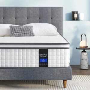 inofia twin xl mattress, 10 inch xlong twin hybrid mattress, cool memory foam with motion isolating individually wrapped coils, supportive & pressure relief, breathable & comfortable