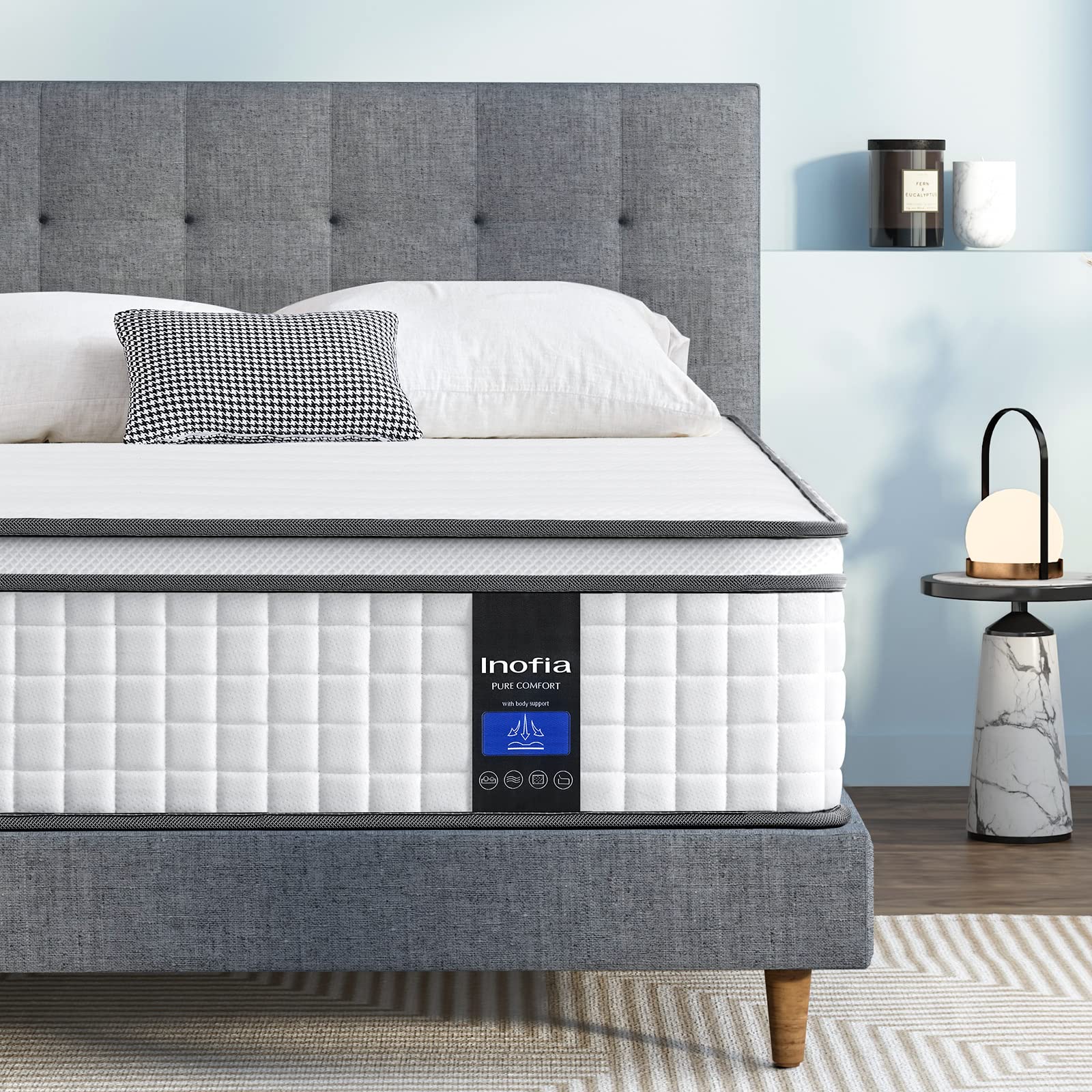 Inofia Twin XL Mattress, 10 Inch XLong Twin Hybrid Mattress, Cool Memory Foam with Motion Isolating Individually Wrapped Coils, Supportive & Pressure Relief, Breathable & Comfortable