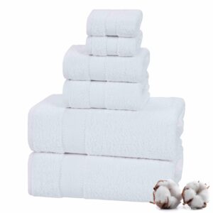 textilom 100% turkish cotton 6 pcs bath towel set, luxury bath towels for bathroom, soft & absorbent bathroom towels set (2 bath towels, 2 hand towels, 2 washcloths)- white