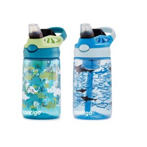 Contigo Kids Straw Water Bottle with AUTOSPOUT Lid, 14oz., 2 Pack, Dinos & Sharks