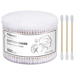 tifanso 500 count cotton swabs, natural double round cotton tip cotton buds with strong wooden sticks for ears, cruelty-free ear swabs, wooden cotton sticks with storage box