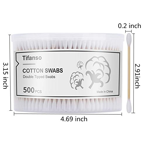 tifanso 500 Count Cotton Swabs, Natural Double Round Cotton Tip Cotton Buds with Strong Wooden Sticks for Ears, Cruelty-Free Ear Swabs, Wooden Cotton Sticks with Storage Box