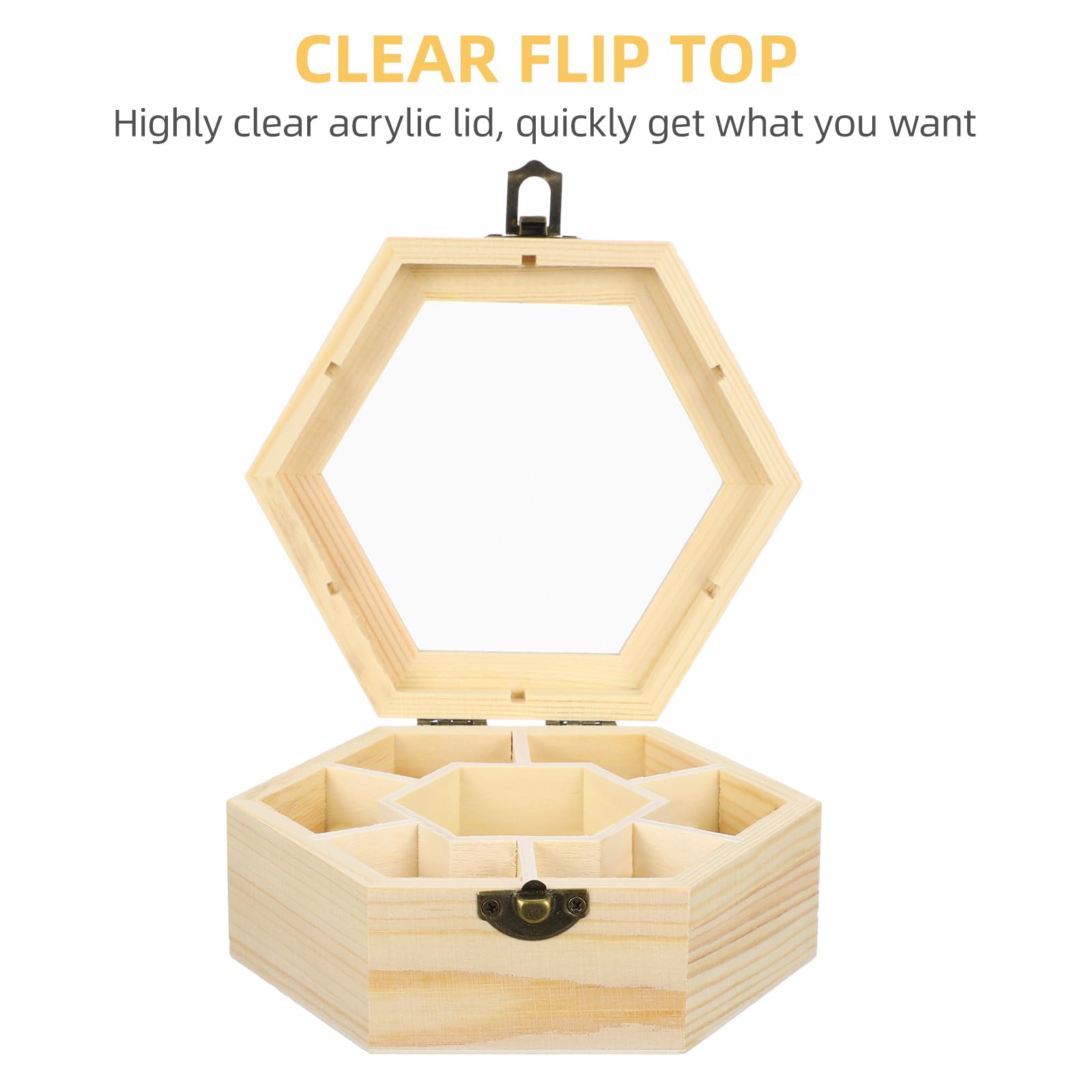 Wooden wood treasure box Jewelry Box DIY Hexagon Shape Jewelry Organizer Jewelry Case for Earrings Necklace unfinished jewelry box Jewelry wooden jewelry box