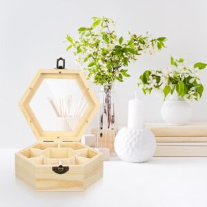 Wooden wood treasure box Jewelry Box DIY Hexagon Shape Jewelry Organizer Jewelry Case for Earrings Necklace unfinished jewelry box Jewelry wooden jewelry box